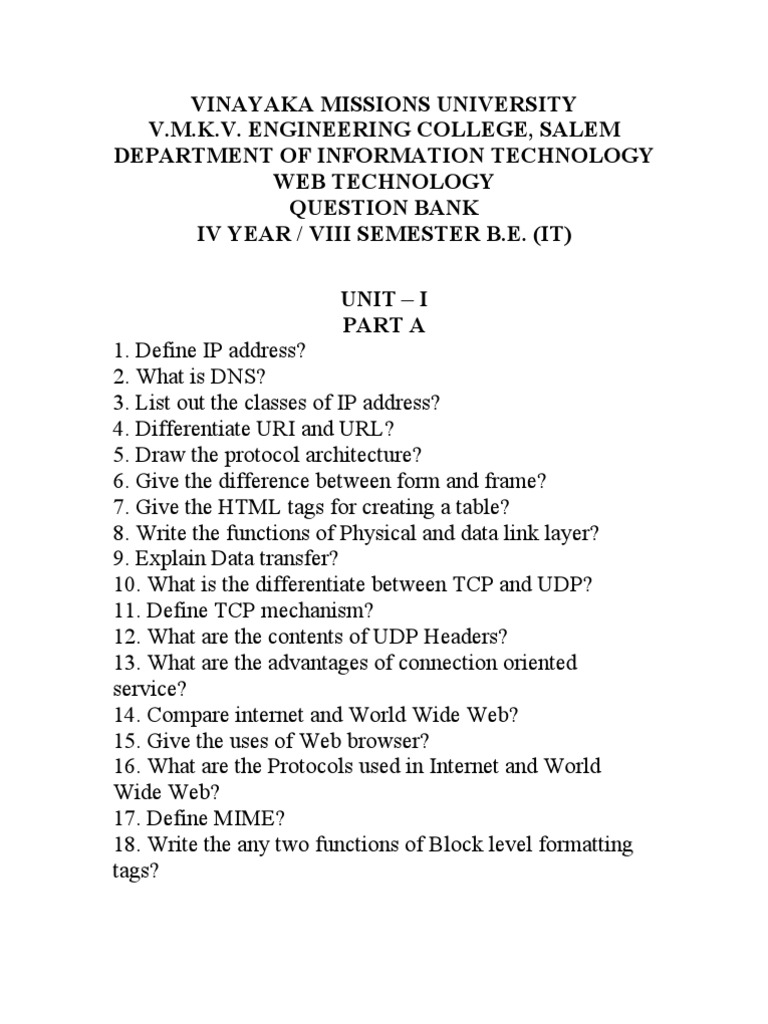 Web Technology Question Bank for IT Students | PDF | Java Servlet | Java Server Pages
