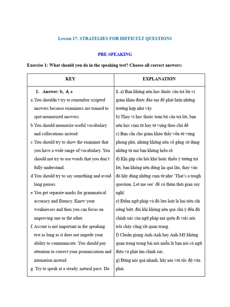KEY - Speaking 17 | PDF | Career & Growth | Language Arts & Discipline