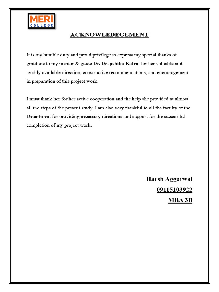 Academic Project Acknowledgements | PDF