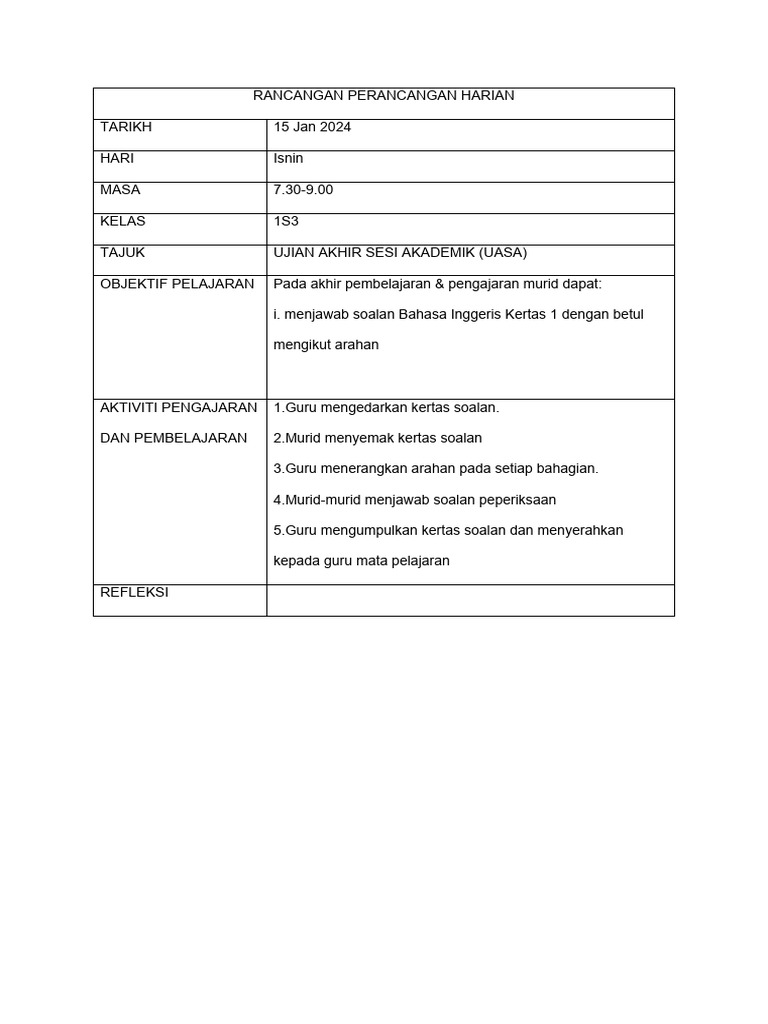RPH Minggu Ujian M39 | PDF