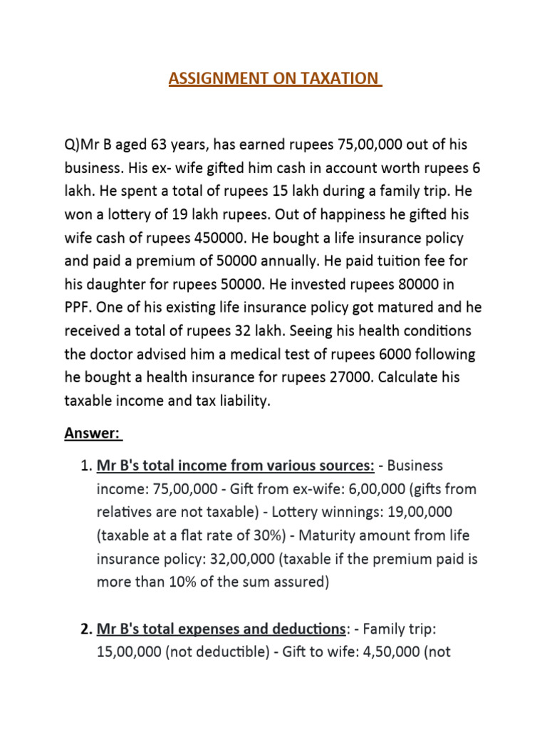 Assignment On Taxation | PDF | Life Insurance | Taxes