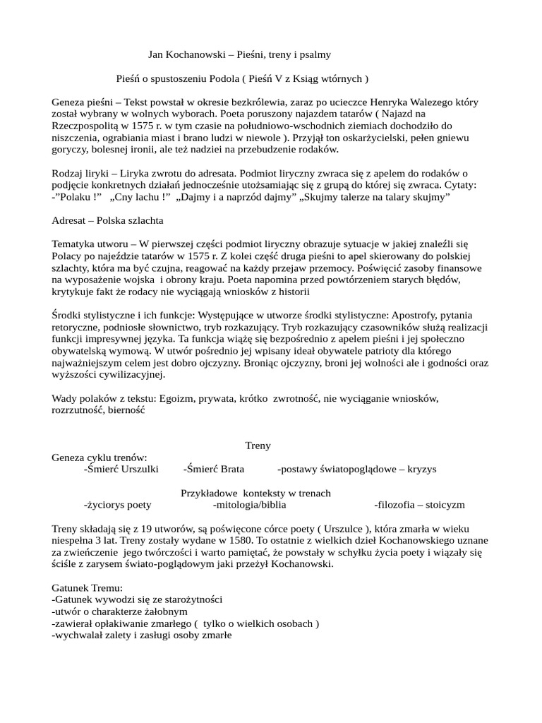 Treny - Jan Kochanowski | PDF