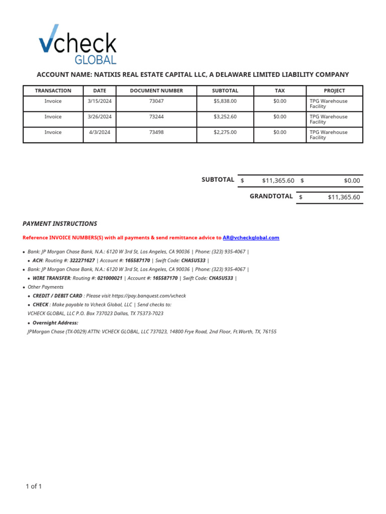 Consolidated Invoice - Natixis Real Estate Capital LLC, A Delaware ...