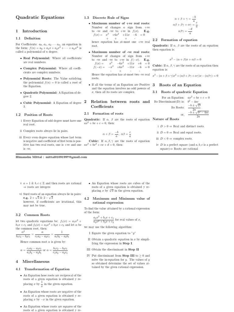 Quadratic Equations | PDF | Quadratic Equation | Zero Of A Function