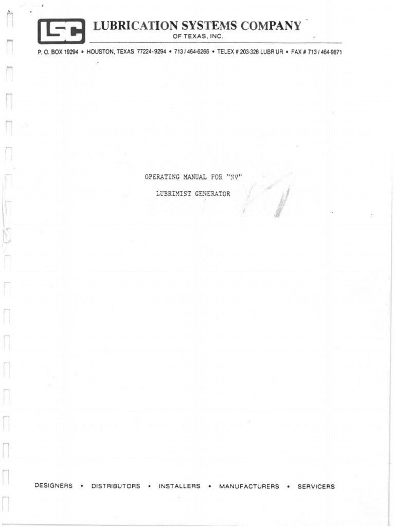 Lubrimist Model NV - Operating Manual | PDF