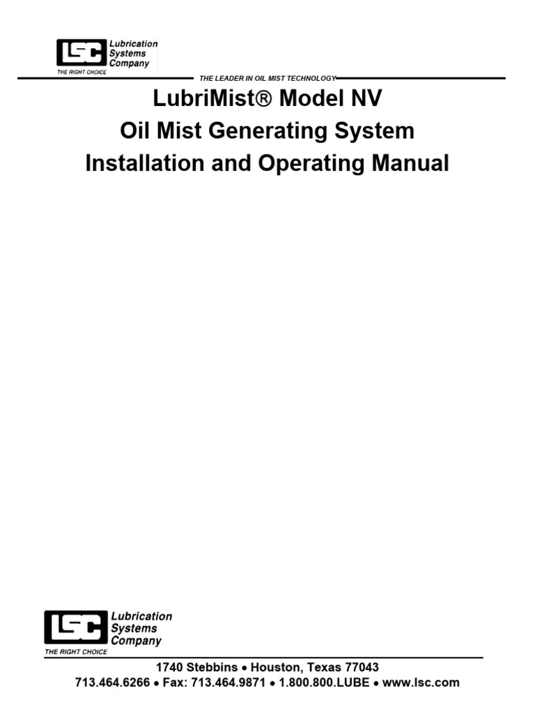 Lubrimist Model NV - Operating Manual - REV2 | PDF | Thermostat | Valve