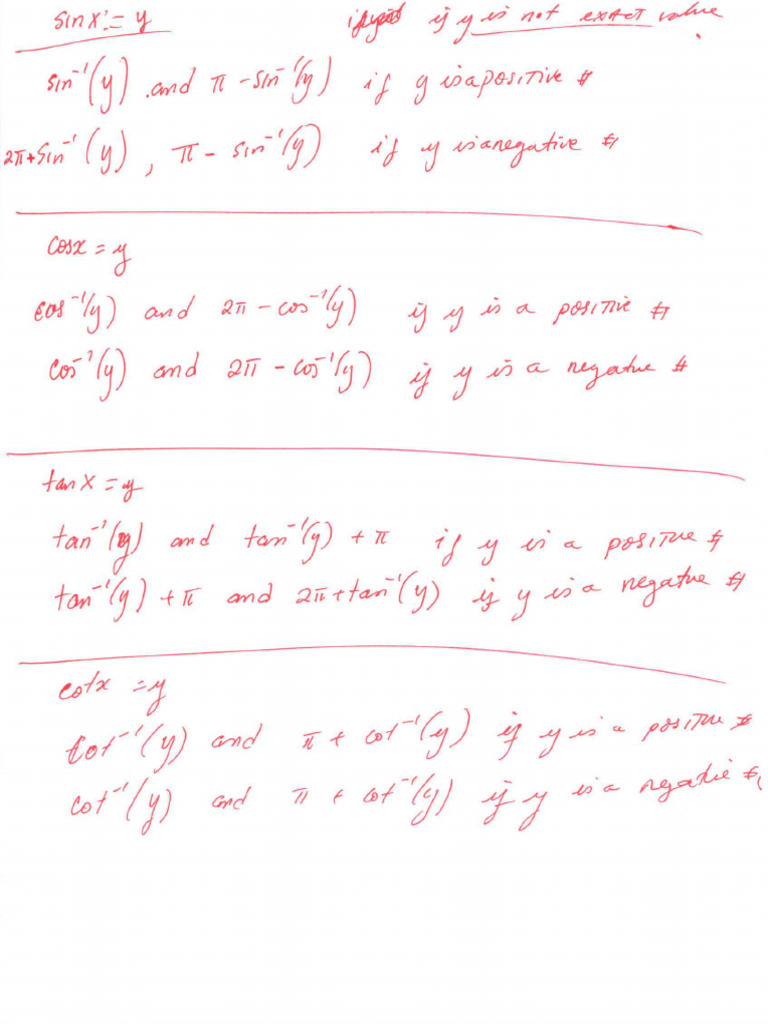 Formula Sheet On Non-Exact Trig Values | PDF