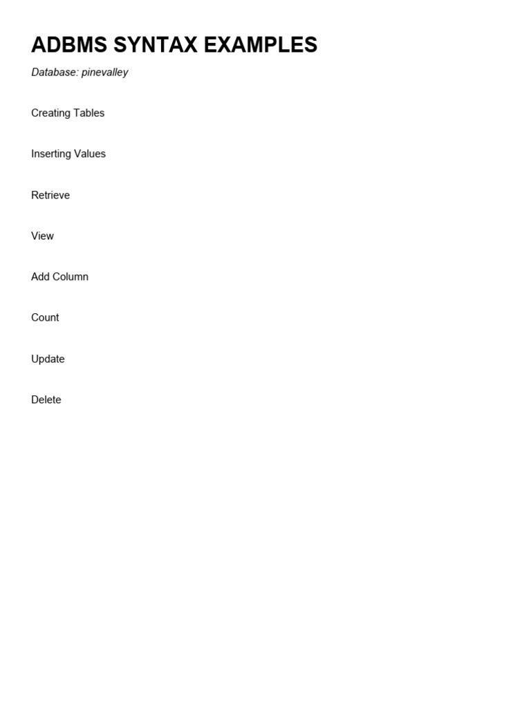 Adbms Syntax Examples | PDF | Computers