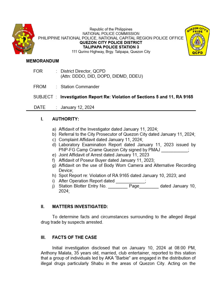 Investigation Report | PDF | Search And Seizure | Arrest