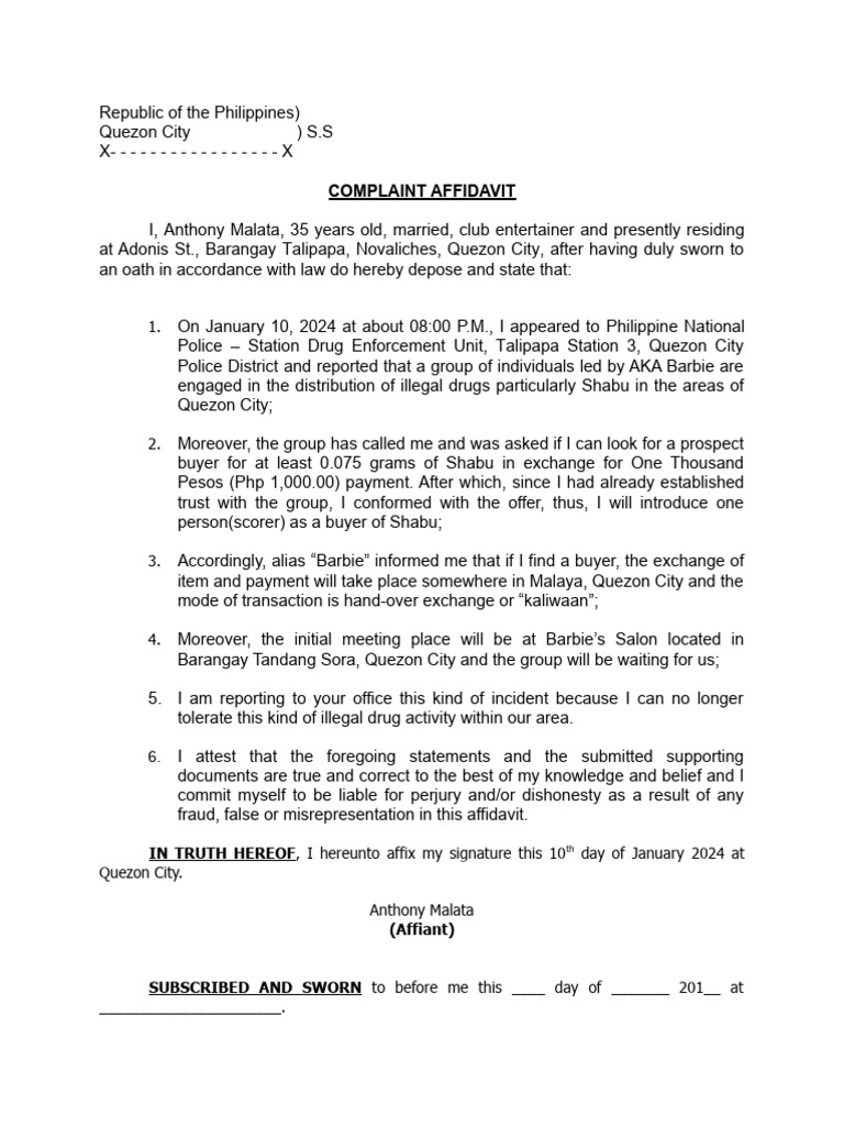 Complaint Affidavit | PDF