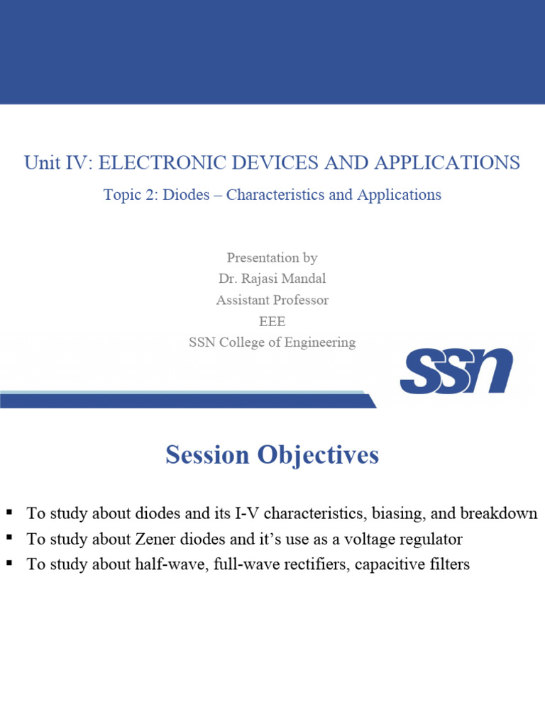 Unit IV Topic 2 Diodes - Characteristics and Applications | PDF | Rectifier | P–N Junction