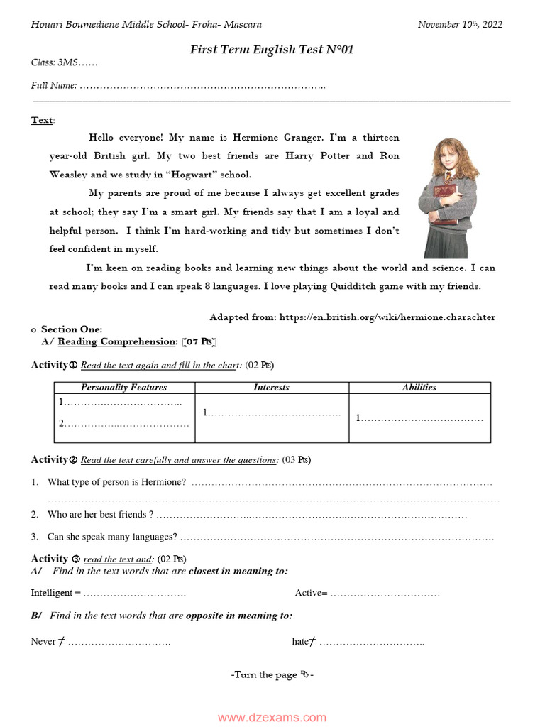 Dzexams 3am Anglais 1678136 | PDF | Harry Potter