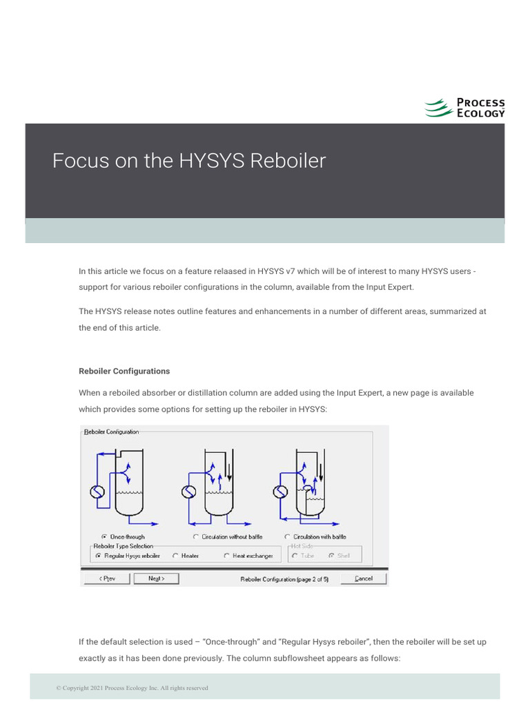 Focus On The Hysys Reboiler | PDF | Heat | Heat Exchanger