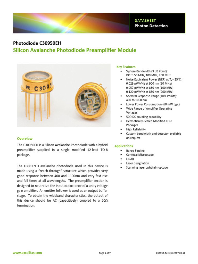 Excelitas C30950EH Si APD Datasheet | PDF | Amplifier | Electricity