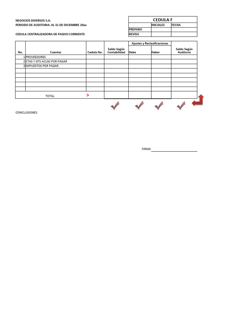 Cédulas Analíticas de Auditoría 20xx | PDF | Auditoría | Economía Financiera