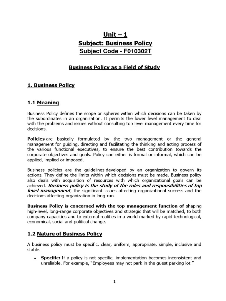 Understanding Business Policy Essentials | PDF | Strategic Management ...