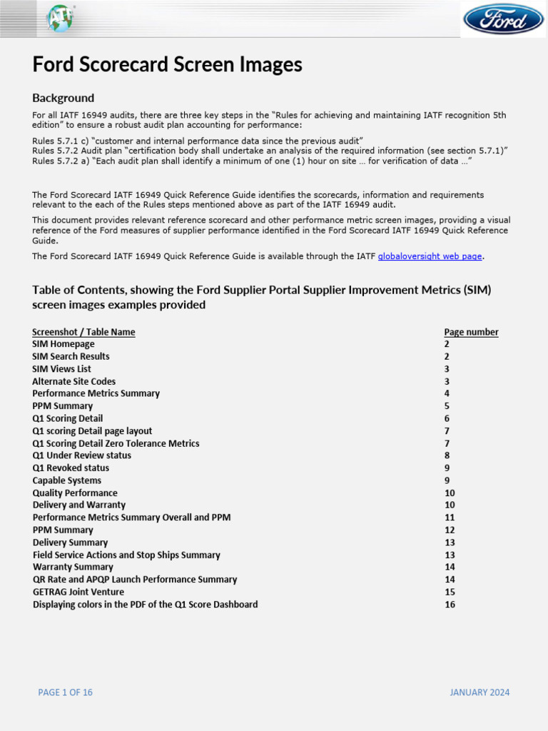 1a. Ford-Scorecard-ScreenImages - Jan2024 | PDF | Performance Indicator ...