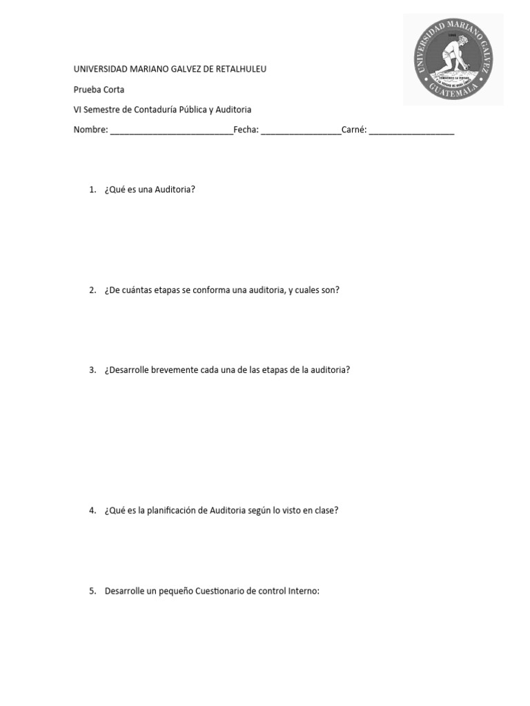 Prueba Corta de Auditoría | PDF | Finanzas y dinero | Negocios