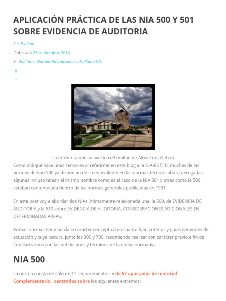 APLICACIÓN PRÁCTICA DE LAS NIA 500 Y 501 SOBRE EVIDENCIA DE AUDITORIA ...