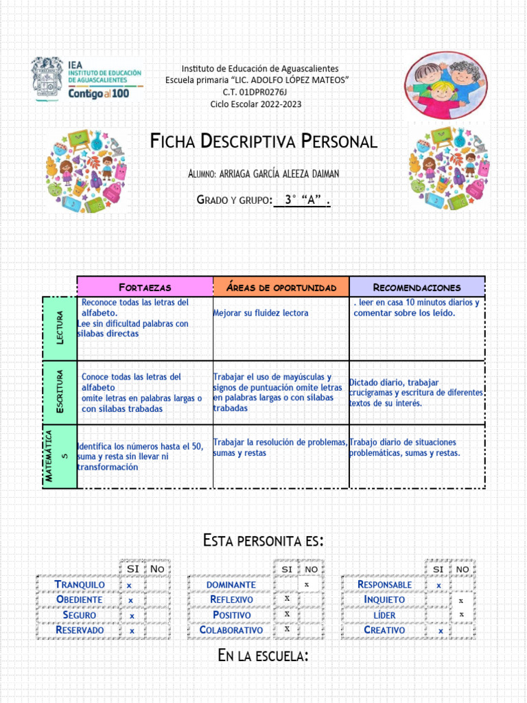 Fichas Descriptivas 3°A | PDF | Educación primaria | Escuelas