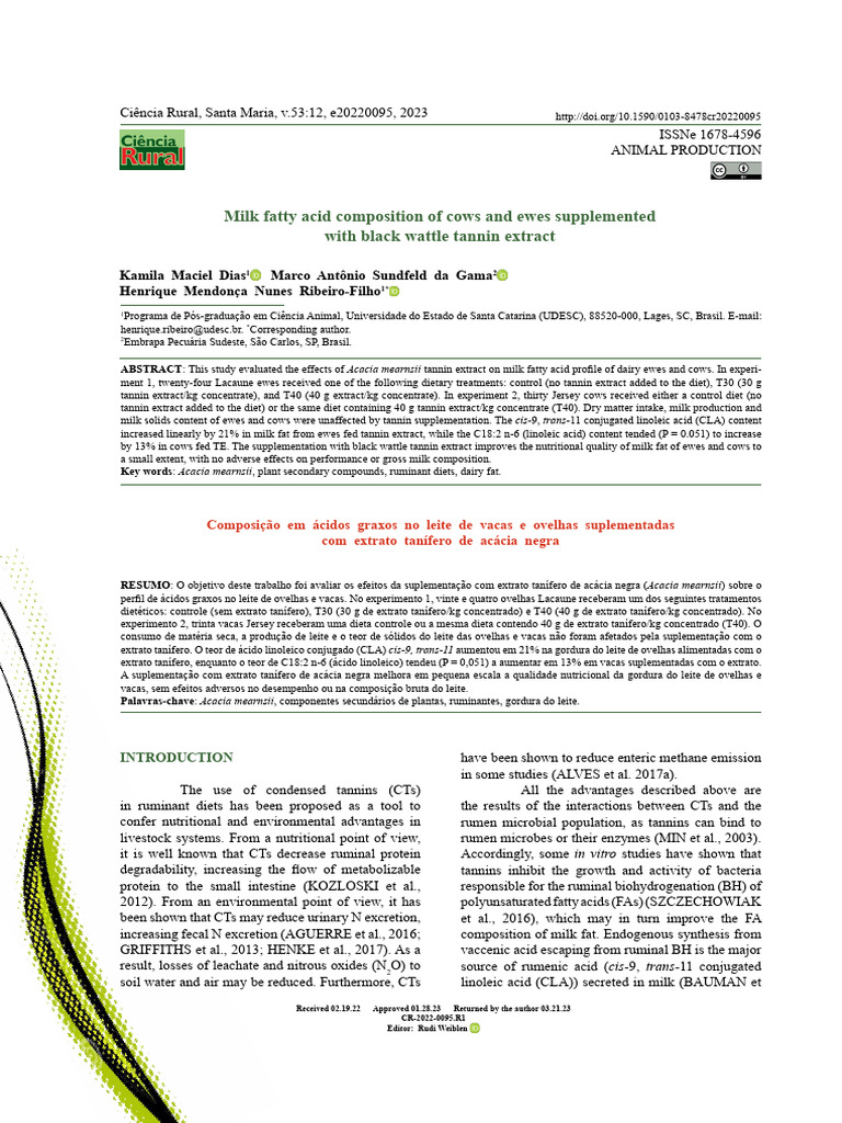 Black Wattle Tannin Effects on Milk Fat | PDF | Gas Chromatography ...
