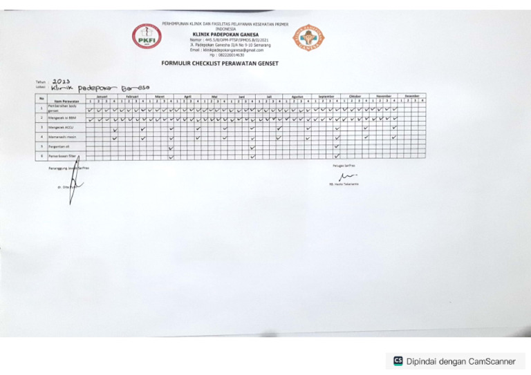 Checklist Pemeliharaan Genset | PDF