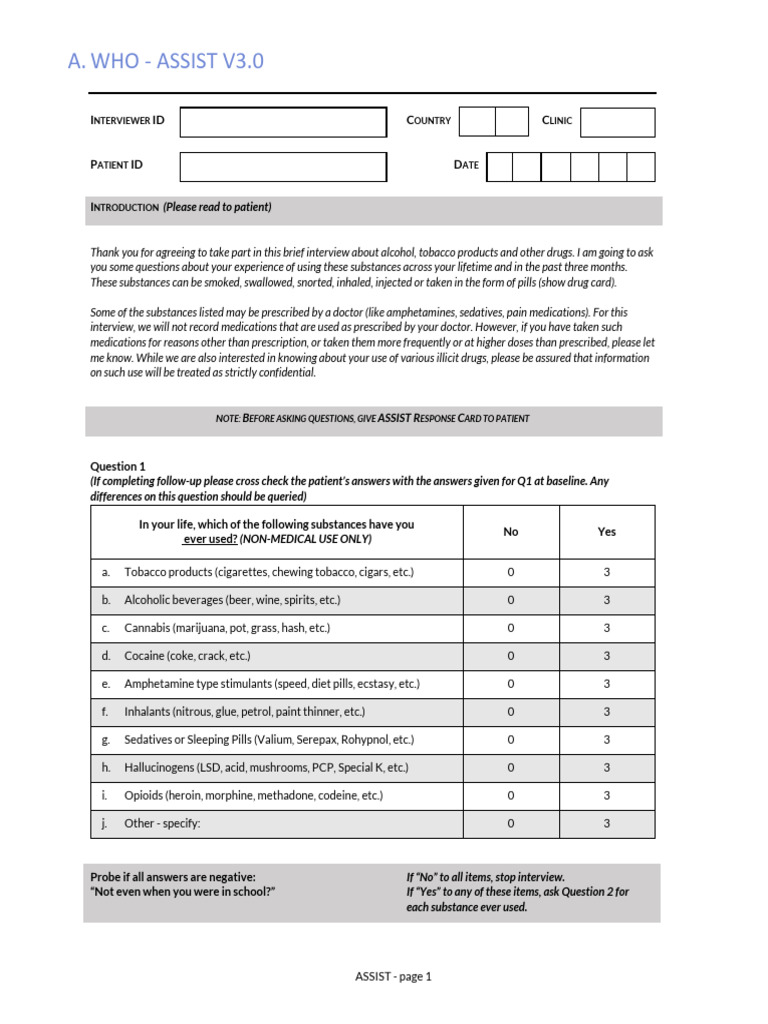 ASSIST TOOL_508 (CIgar, Drugs, Alcohol) | PDF | Recreational Drug Use ...