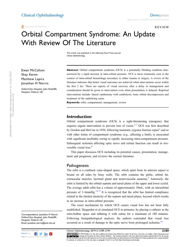 Opth 180058 Orbital Compartment Syndrome An Update With Review of The L ...