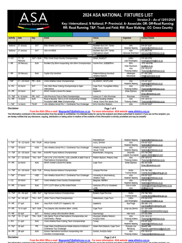 ASA 2024 Fixtures | PDF | Road Running | Physical Exercise