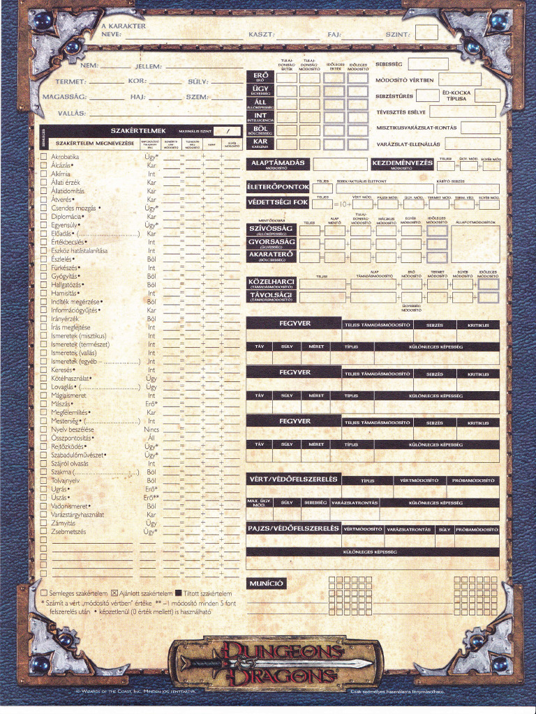 Karakterlap Alap | PDF