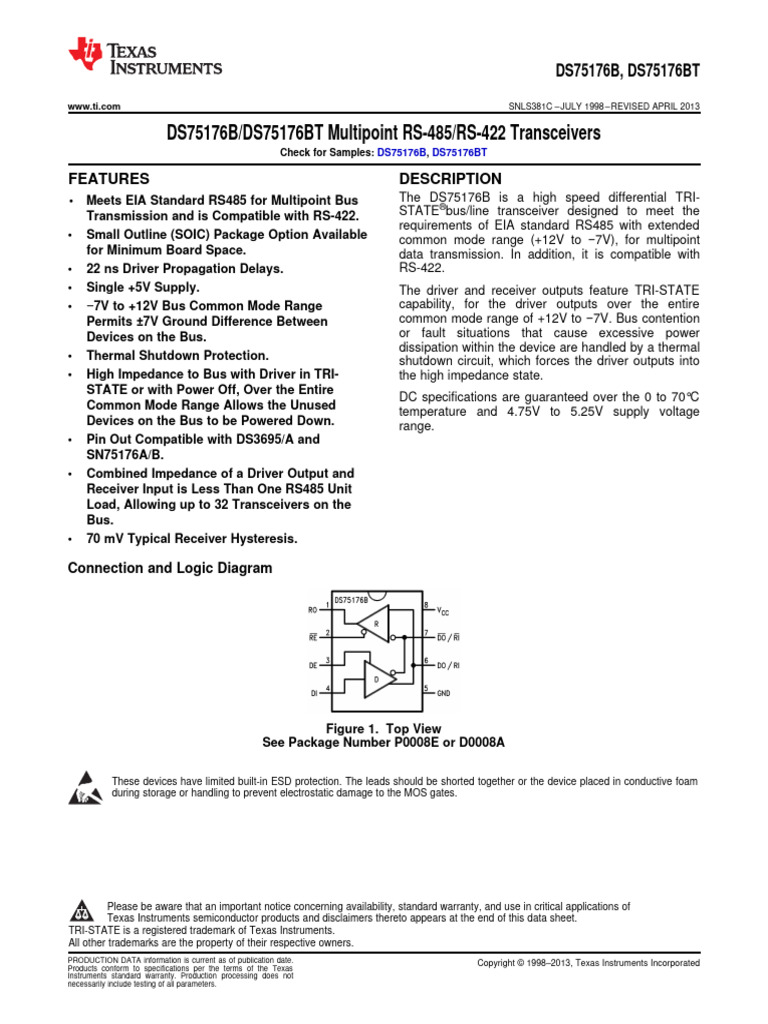 75176B - RS-485-RS-422 Transceivers | PDF | Electrical Engineering ...