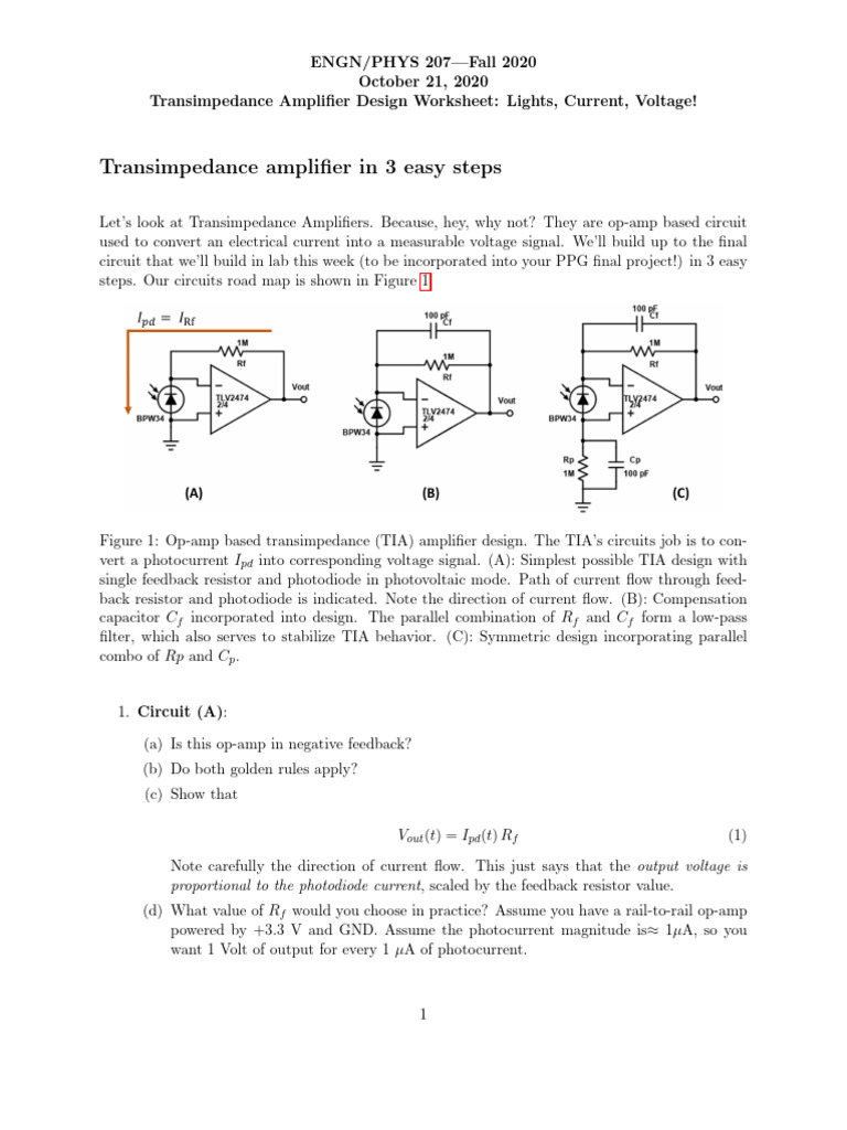 TIA Worksheet f2020 | PDF | Operational Amplifier | Electronic Circuits