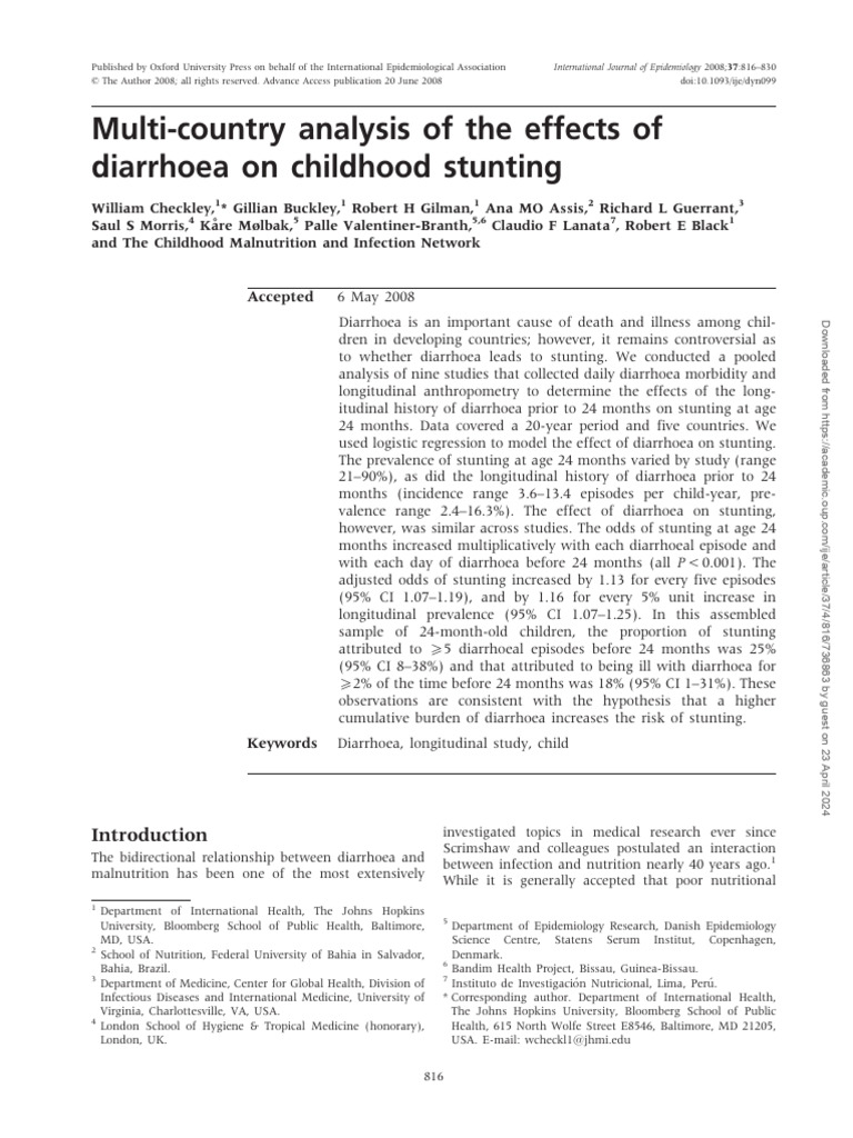 MULTI-COUNTRY ANALYSIS OF THE EFFECTS OF DIARRHOEA ON CHILDHOOD ...