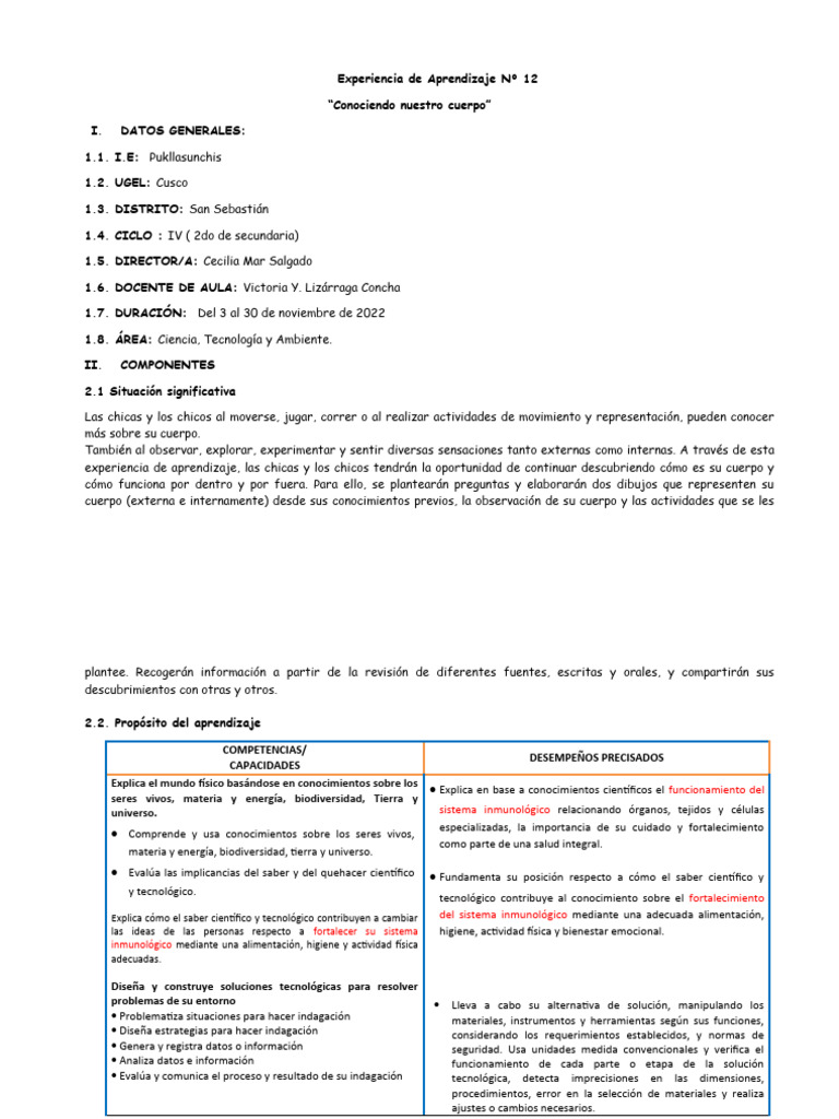 Experiencia De Aprendizaje Segundo De Secundaria Pdf Evaluación