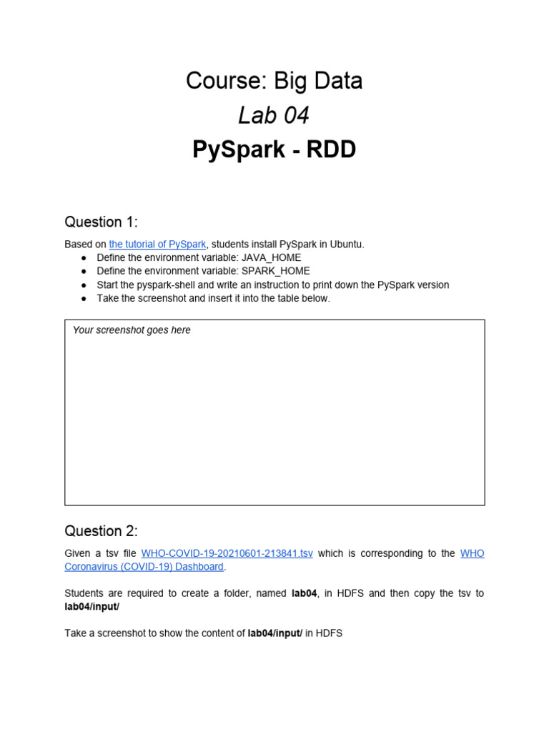 Lab 04 - PySpark - RDD | PDF