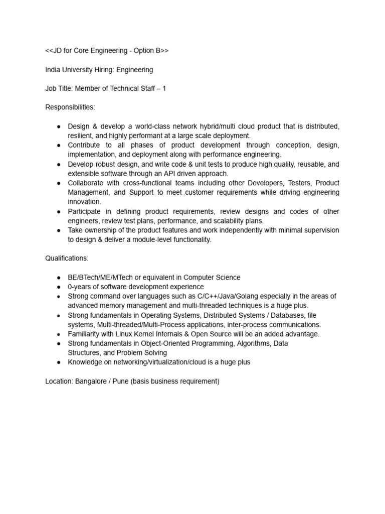 JD - MTS - Core Engineering Nutanix | PDF | Cloud Computing | Systems Engineering