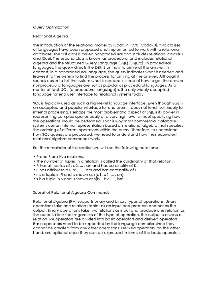 Query Optimization | PDF | Relational Model | Sql Query Optimization | PDF | Relational Model | Sql
