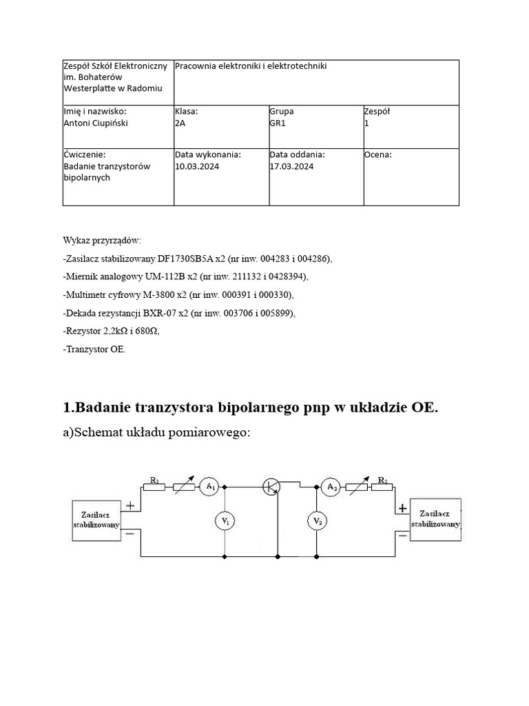 cw2 - Tranzystor | PDF