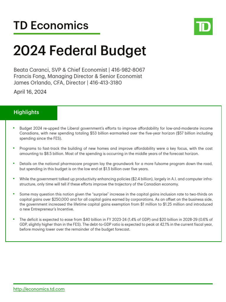 FederalBudget - 2024 TD | PDF | United States Federal Budget ...
