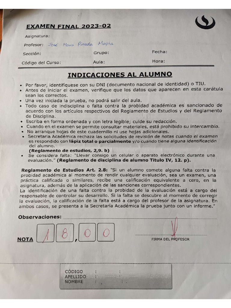 Examen Final - 2023-2 | PDF