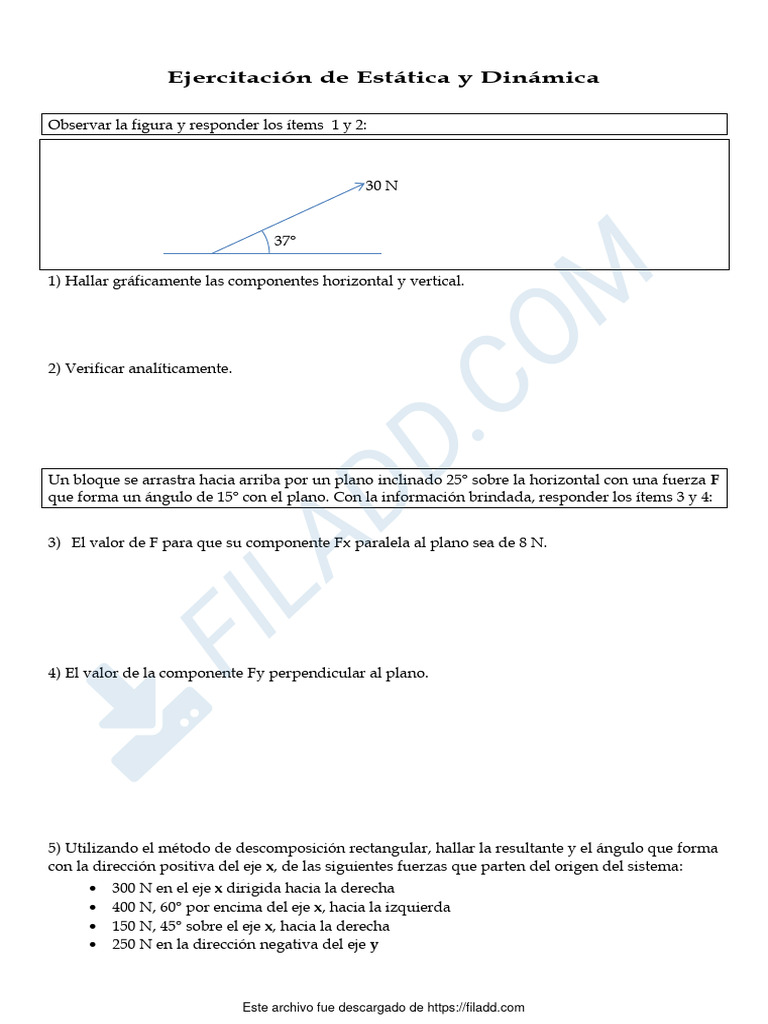2018 EJERCITACION UNC VIRTUAL 05 Ejercitacion Estatica y Dinamica | PDF | Sistema de coordenadas ...