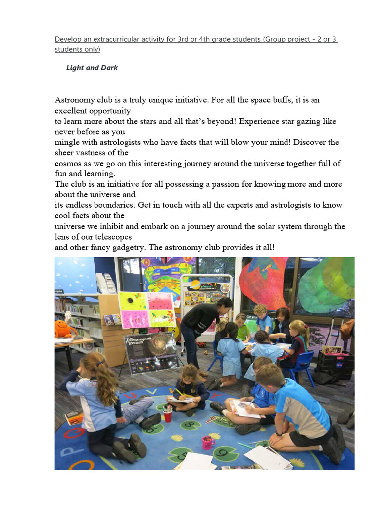 Develop An Extracurricular Activity For 3rd or 4th Grade Students | PDF