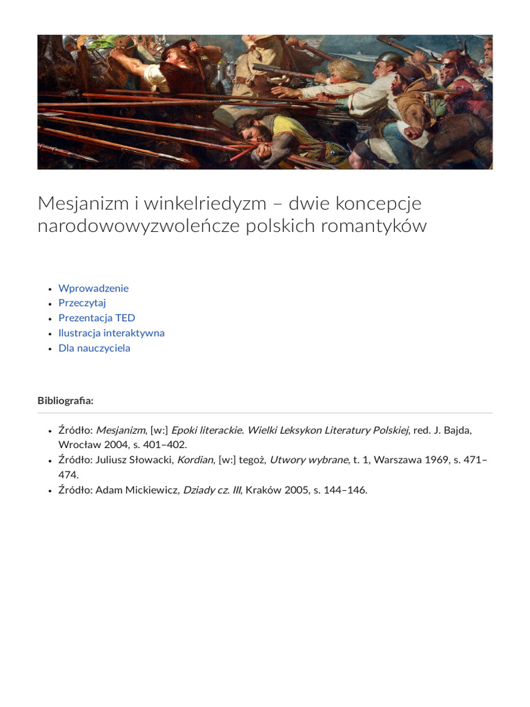 Mesjanizm I Winkelriedyzm Dwie Koncepcje Narodowowyzwolencze Polskich Roman | PDF