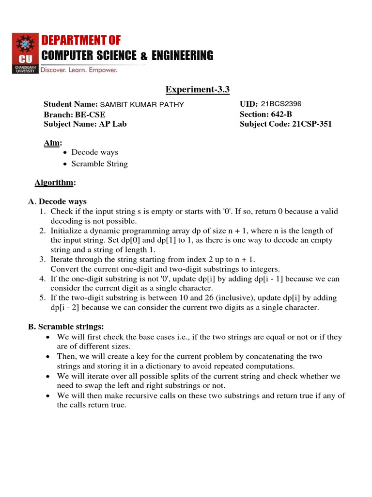 Computer Science & Engineering: Department of | PDF | String (Computer ...
