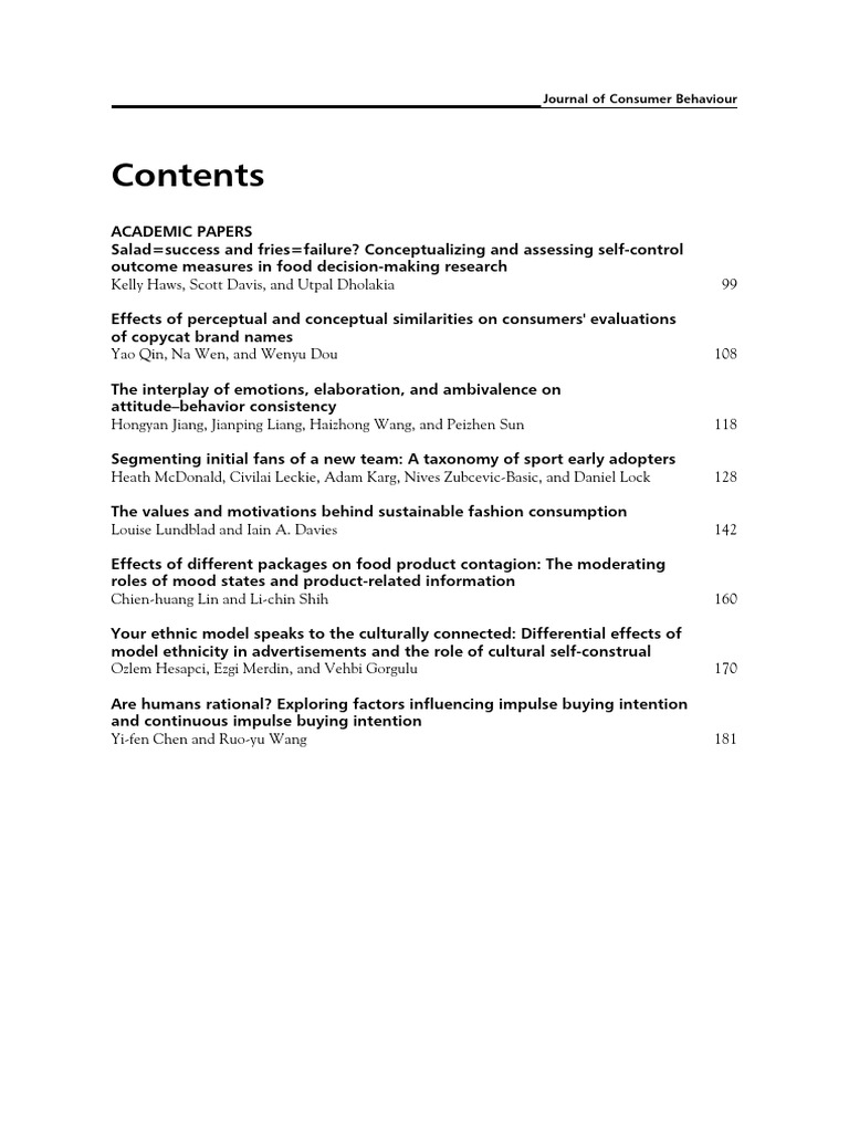 Journal of Consumer Behaviour | PDF | Self Control | Self-Management