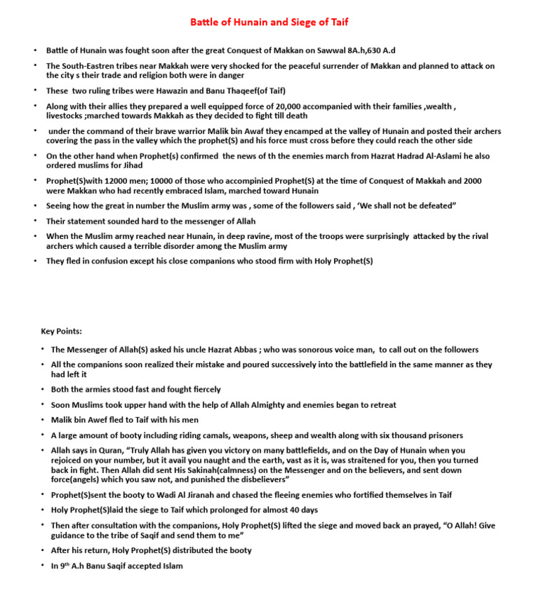 Battle of Hunain and Siege of Taif | PDF | Muhammad