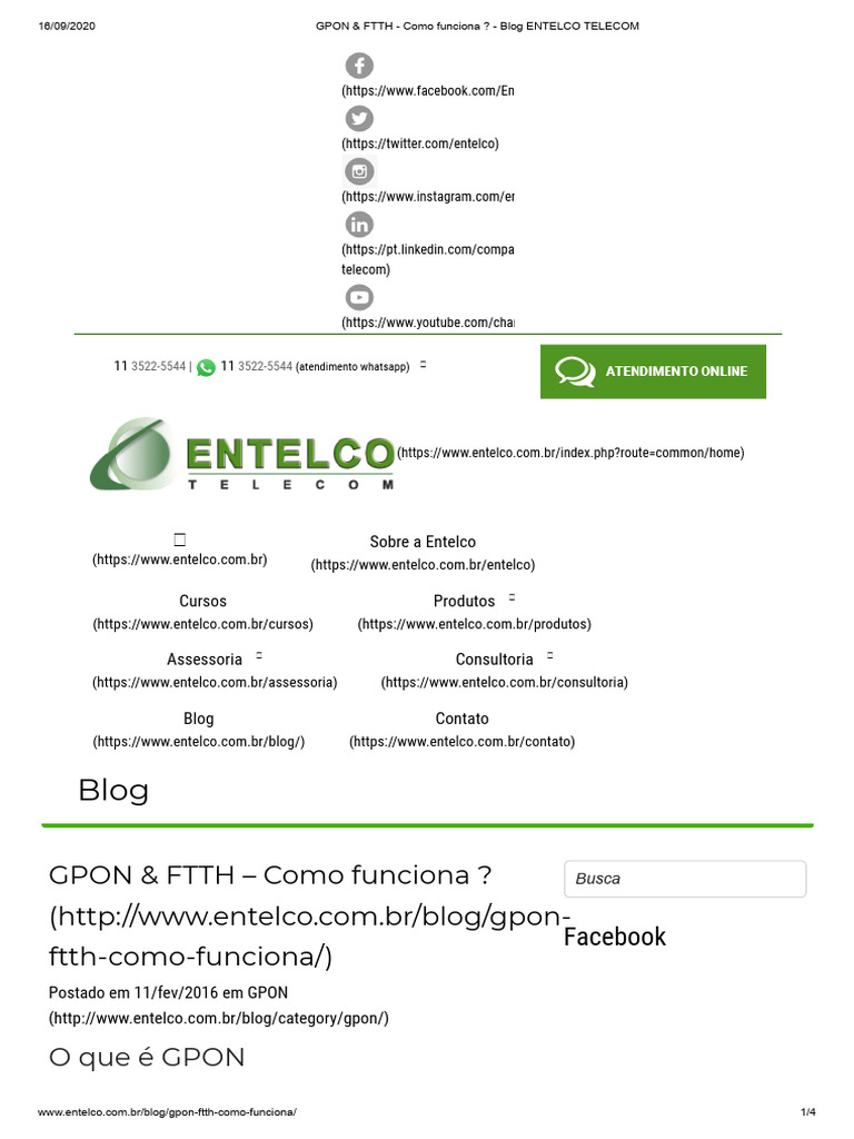 GPON & FTTH - Como Funciona - Blog ENTELCO TELECOM | PDF | Rede de computadores | Tecnologia da ...