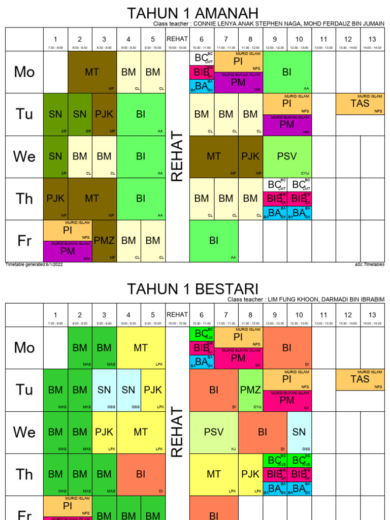 Jadual Waktu Kelas 2022 Pdf