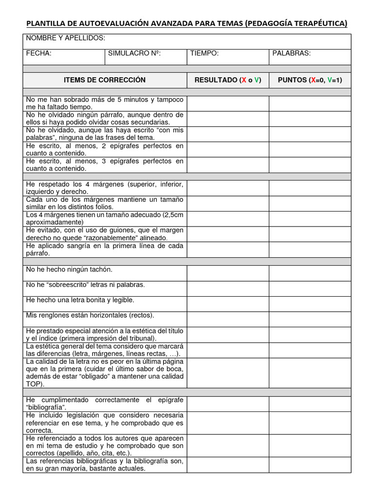 PLANTILLA%20AUTOEVALUACI%C3%93N%20AVANZADA%20DEL%20TEMA | PDF