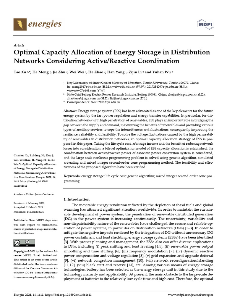Optimal Capacity Allocation Of Energy Storage In D Pdf Mathematical Optimization Energy